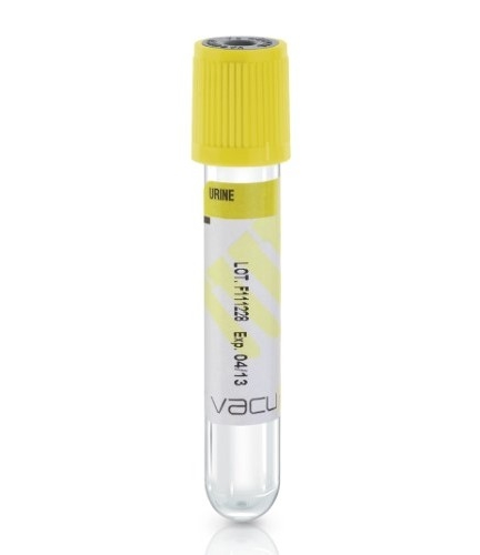 Cylindrical urine test-tube 13X75 labelled for 4 ml of urine with ...